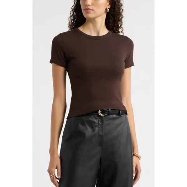 Nordstrom Ribbed Crewneck T-shirt - Brown Mole