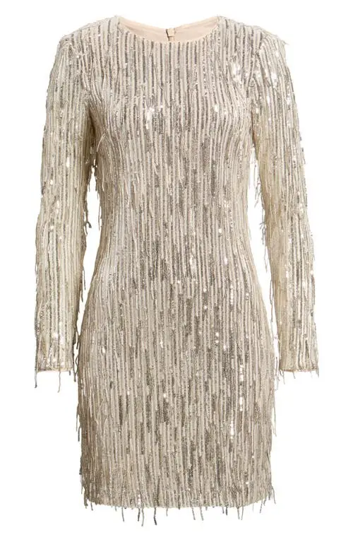Eliza J Sequin Fringe Long Sleeve Cocktail Dress