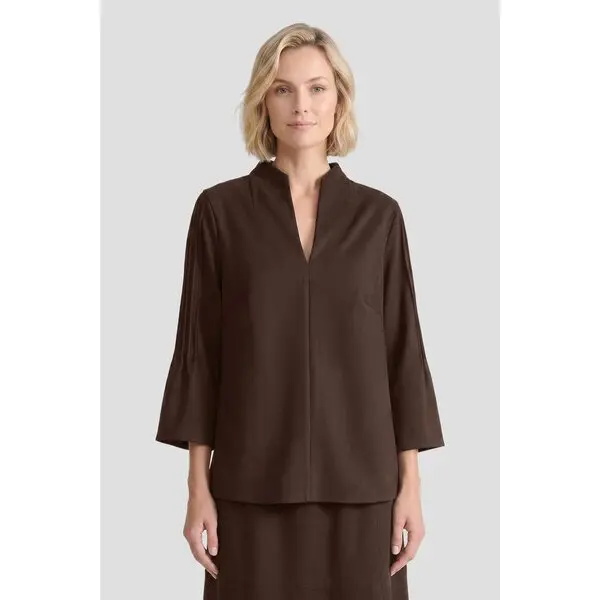 Ming Wang Flare Sleeve Faux Suede Blouse