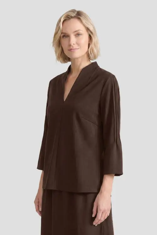 Ming Wang Flare Sleeve Faux Suede Blouse