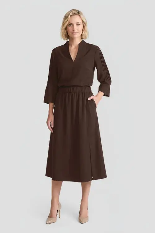 Ming Wang Flare Sleeve Faux Suede Blouse