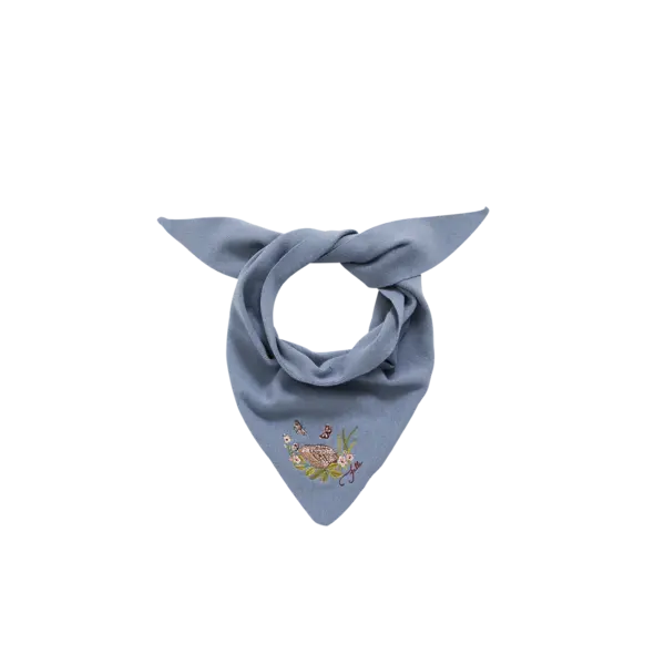 FABLE ENGLAND Hedgehog Embroidered Knitted Triangle Scarf - Blue