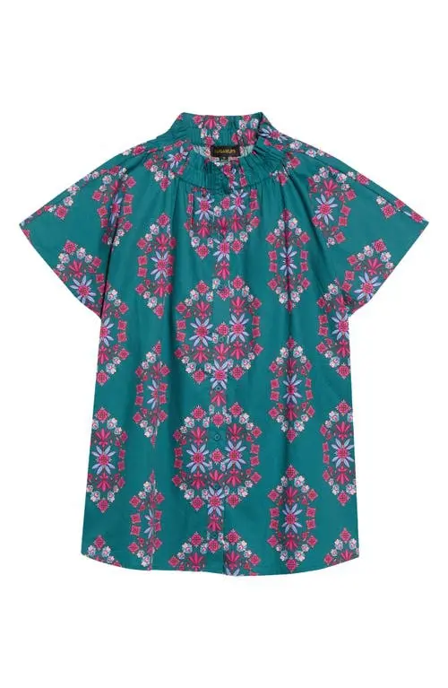 SUGARLIPS Patma Folklore Mock Neck Cotton Button-up Top