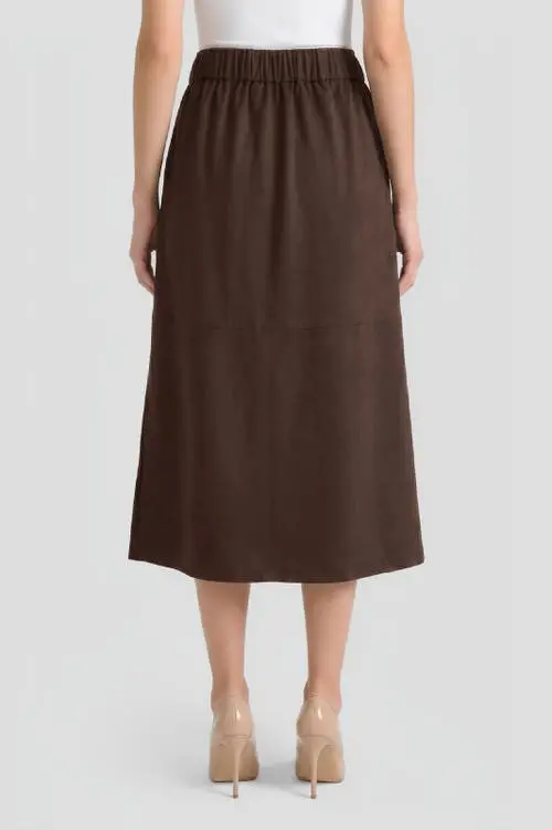 Ming Wang Flared Side Slit Faux Suede Maxi Skirt