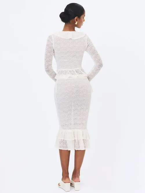 MISS CIRCLE NEW YORK Urvi Crochet Ruffle Midi Skirt - White