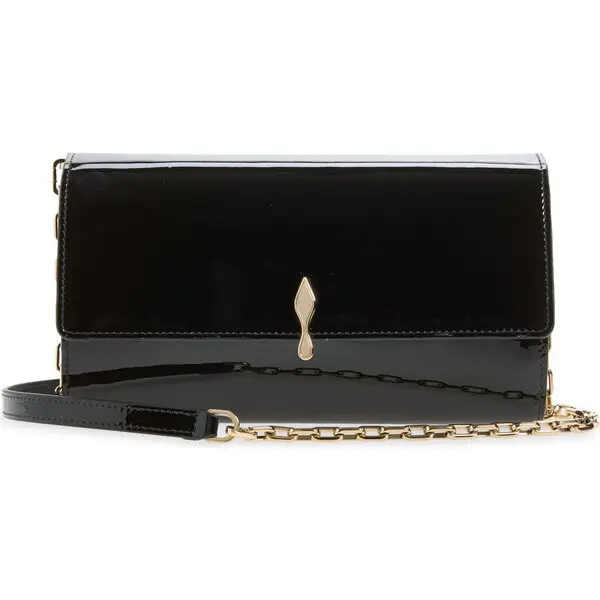 CHRISTIAN LOUBOUTIN Bettina Patent Leather Wallet On A Chain - Black