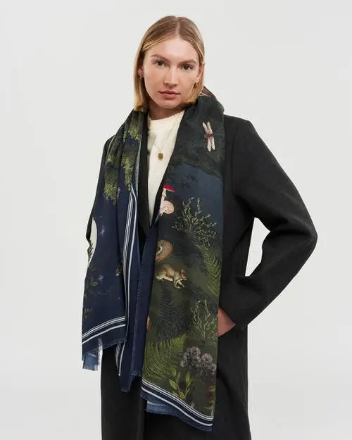 FABLE ENGLAND Woodland Meadow Large Rectangle Scarf