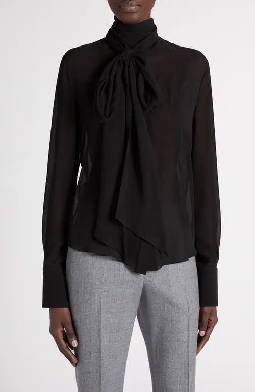 Alexander McQueen Tie Neck Silk Top - Black