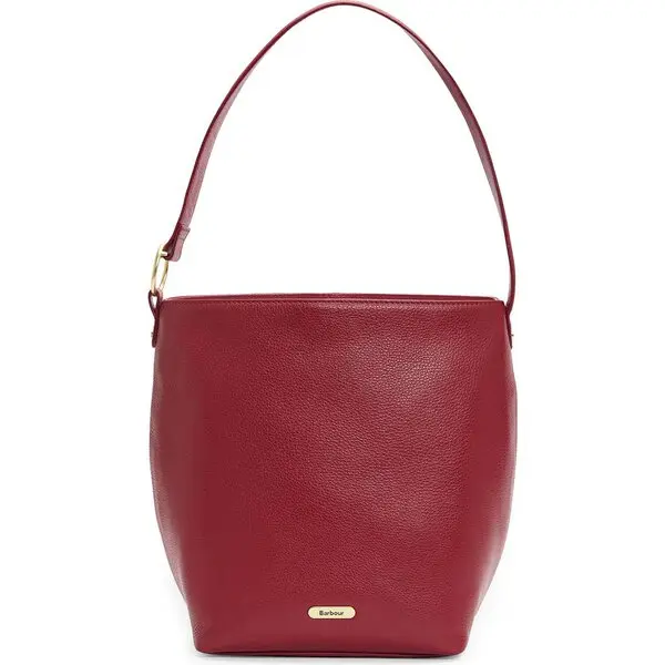 Barbour Cedar Large Leather Bucket Bag - Red