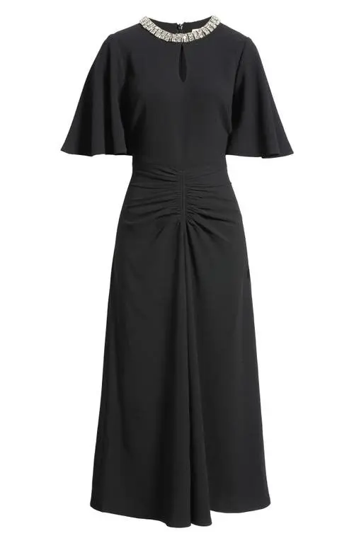 Rebecca Vallance Noemie Rhinestone Detail Keyhole Neck Cocktail Midi Dress - Black