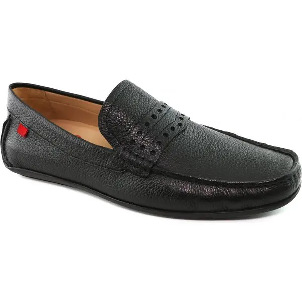 MARC JOSEPH NEW YORK Bradford Street Leather Penny Driver Loafer - Black Grainy