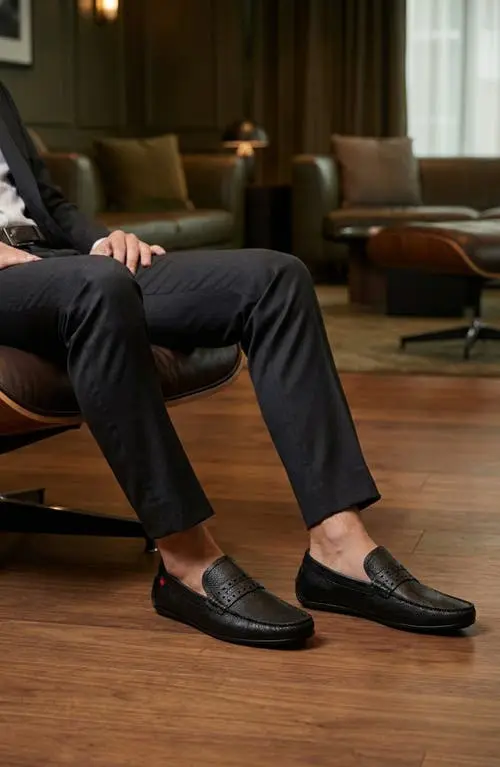 MARC JOSEPH NEW YORK Bradford Street Leather Penny Driver Loafer - Black Grainy