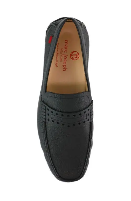 MARC JOSEPH NEW YORK Bradford Street Leather Penny Driver Loafer - Black Grainy