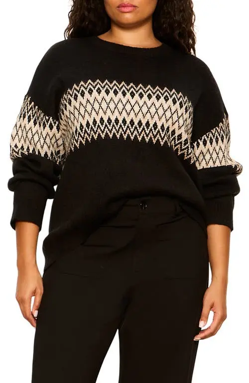 Sanctuary Argyle Crew Pullover - Black Argyle
