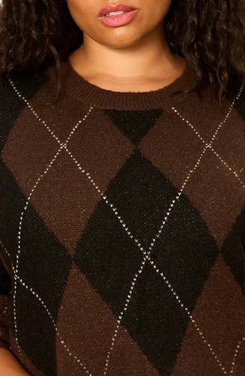 Sanctuary Argyle Crew Pullover - Espresso Brown Argyle