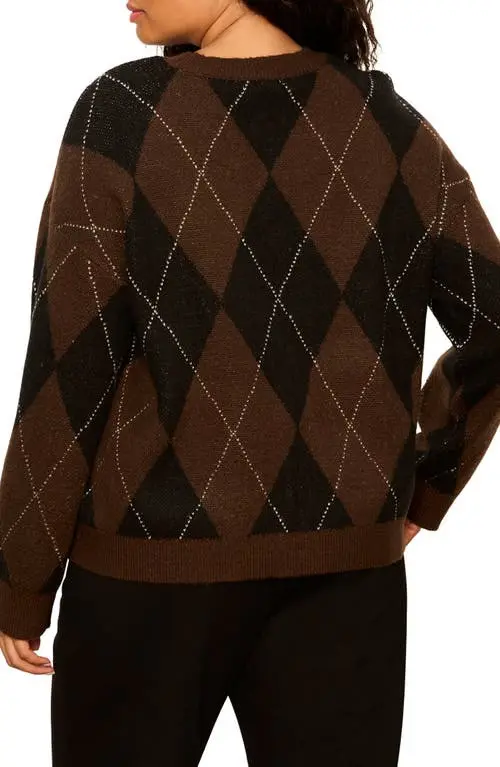 Sanctuary Argyle Crew Pullover - Espresso Brown Argyle