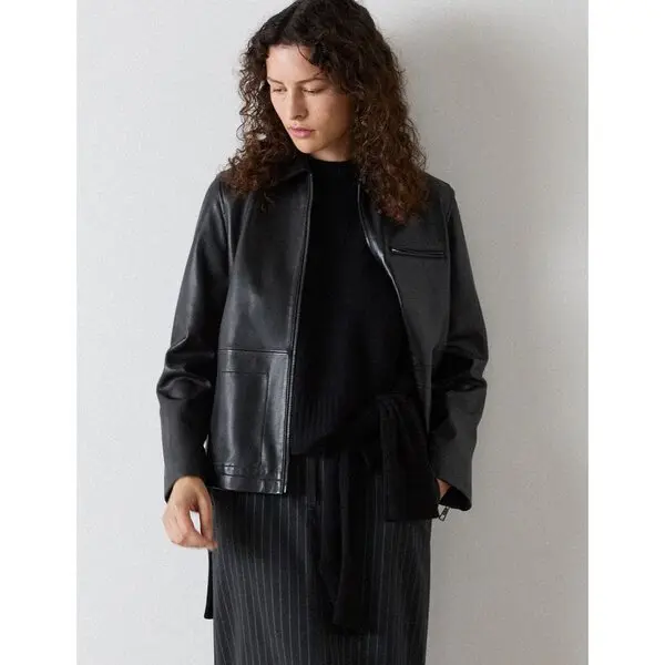 Whistles Kate Zip Leather Jacket - Black