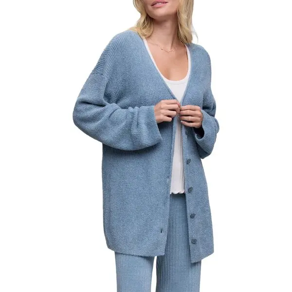 Barefoot Dreams Ribbed Button Front Cardigan - Blue Aura