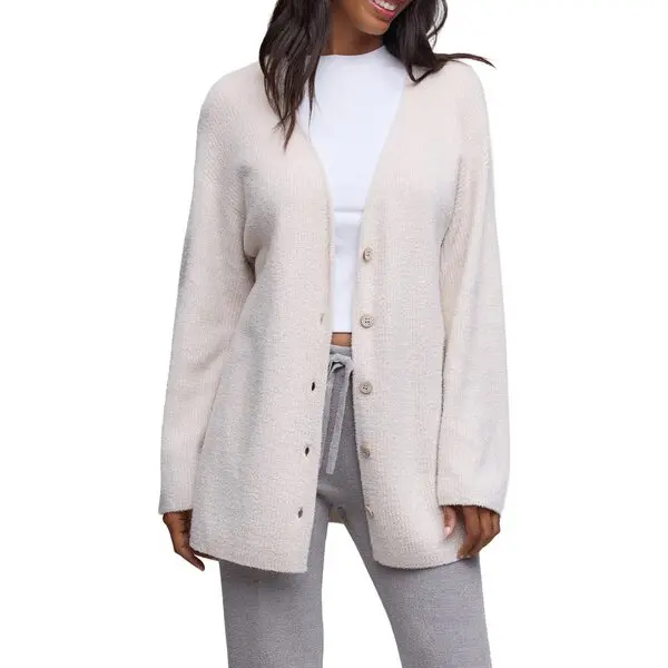 Barefoot Dreams Ribbed Button Front Cardigan - Sand Dune