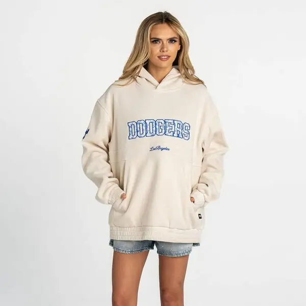 THE WILD COLLECTIVE Los Angeles Dodgers Oversized Cord Hoodie - Cream
