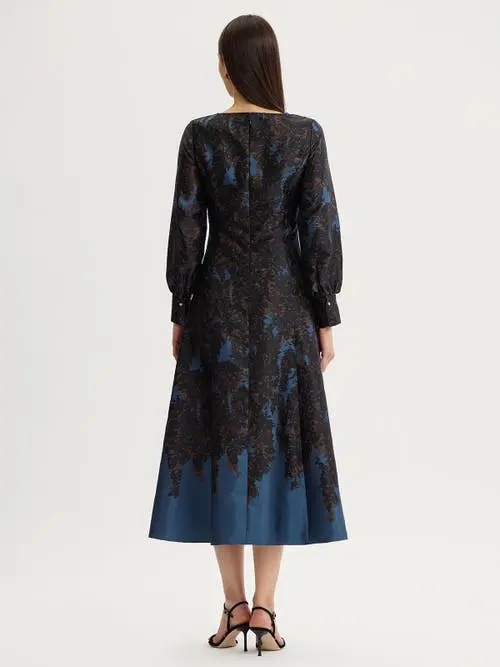 Misook A-line Bloomscape Jaquard Woven Maxi Dress