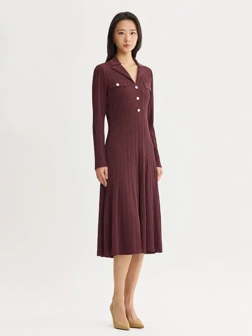 Misook Fit & Flare Soft Ribbed Knit Midi Dress