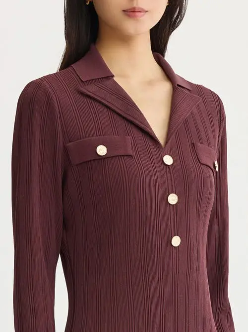 Misook Fit & Flare Soft Ribbed Knit Midi Dress