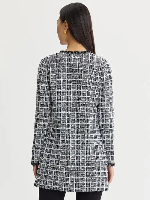 Misook Heritage Velvet Ribbon Trim Plaid Knit Jacket
