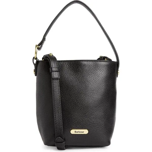 Barbour Cedar Mini Leather Bucket Bag - Black