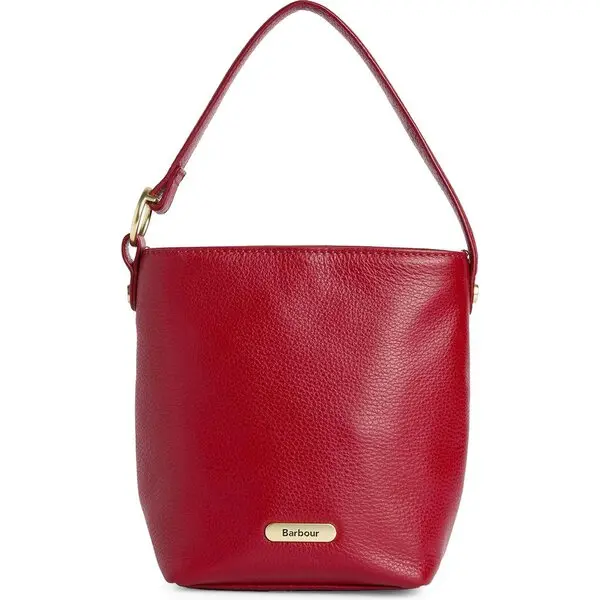 Barbour Cedar Mini Leather Bucket Bag - Red