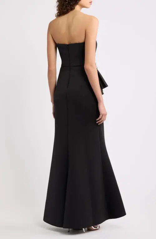 Eliza J Rhinestone Ruffle Detail Sweetheart Strapless Gown