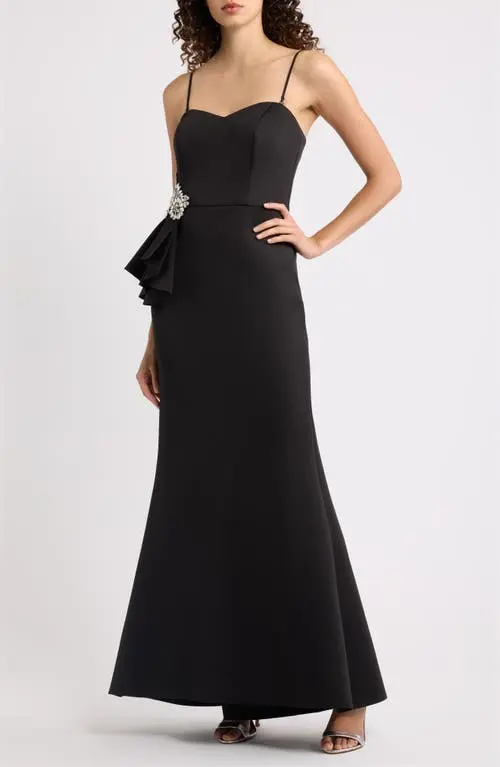 Eliza J Rhinestone Ruffle Detail Sweetheart Strapless Gown