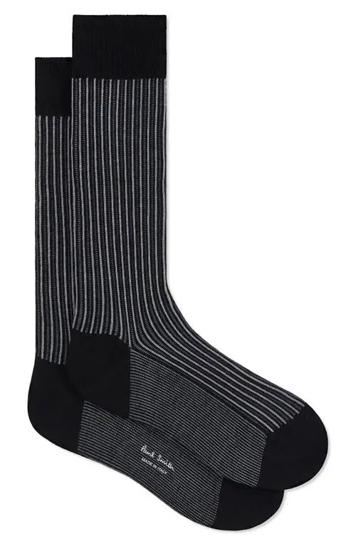 Paul Smith Lenny Vertical Stripe Cotton Blend Dress Socks - 79_black