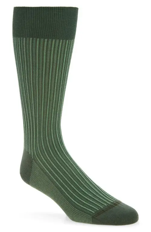 Paul Smith Lenny Vertical Stripe Cotton Blend Dress Socks - Khaki Green
