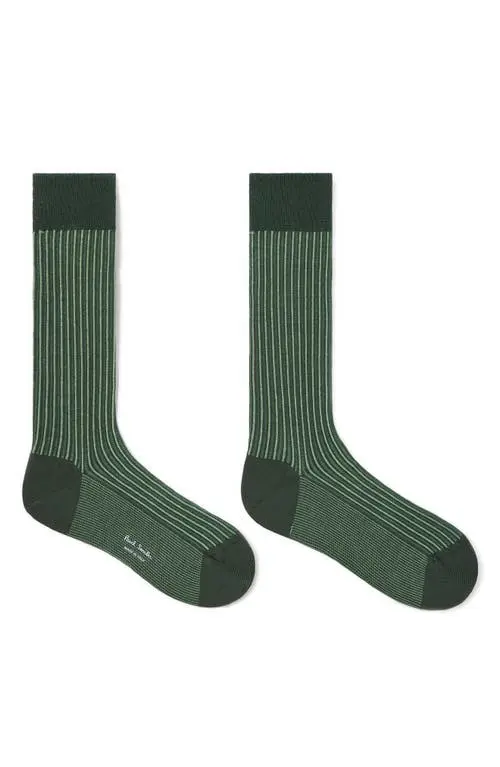 Paul Smith Lenny Vertical Stripe Cotton Blend Dress Socks - Khaki Green
