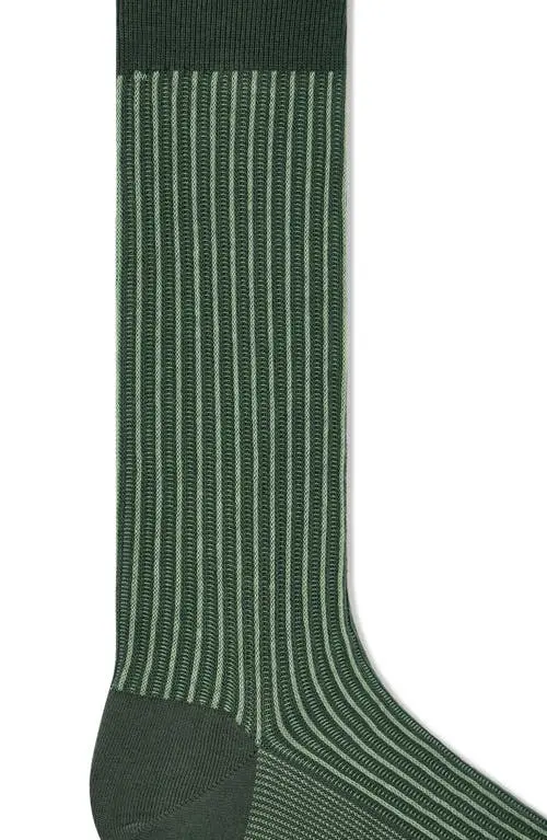 Paul Smith Lenny Vertical Stripe Cotton Blend Dress Socks - Khaki Green