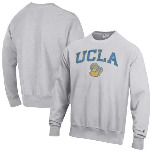 Champion Ucla Bruins Distressed Arch Over Logo Reverse Weave Crew Neck Sweatshirt - Gray