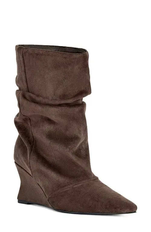 AZALEA WANG Alissa Slouchy Wedge Bootie - Chocolate