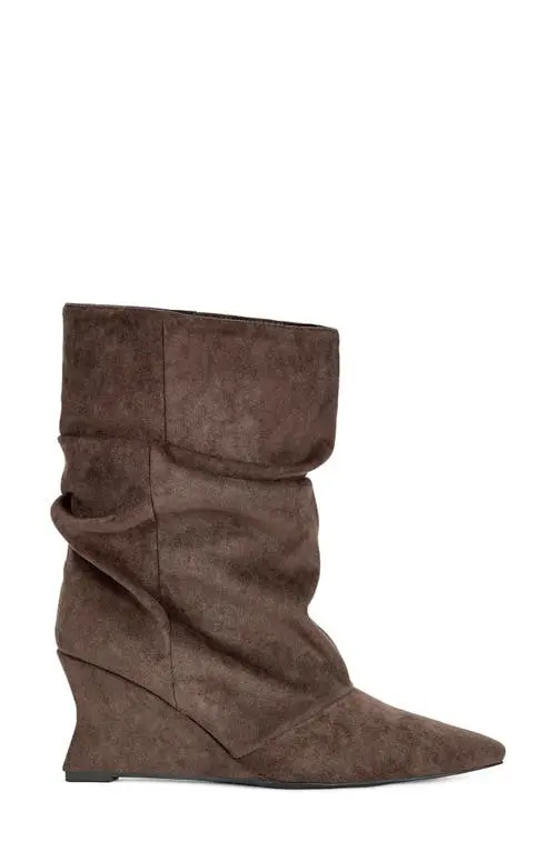 AZALEA WANG Alissa Slouchy Wedge Bootie - Chocolate