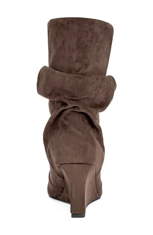 AZALEA WANG Alissa Slouchy Wedge Bootie - Chocolate