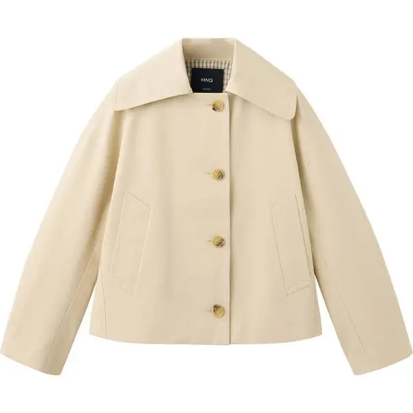 Mango Waxed Short Trench Coat - Beige