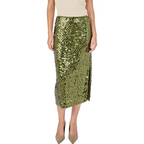 Endless Rose Paillette Pencil Midi Skirt - Green
