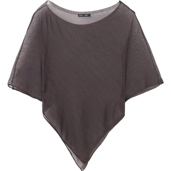 Mango Crystal Encrusted Sheer Poncho - Charcoal