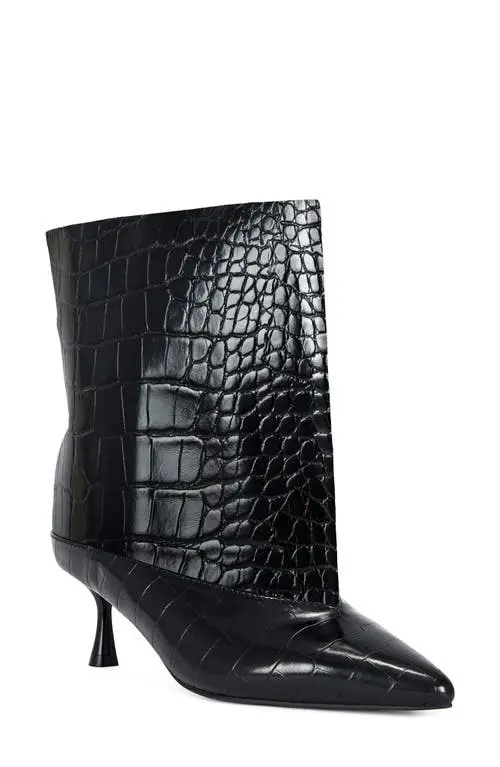 AZALEA WANG Hayek Croc Embossed Faux Leather Bootie - Black