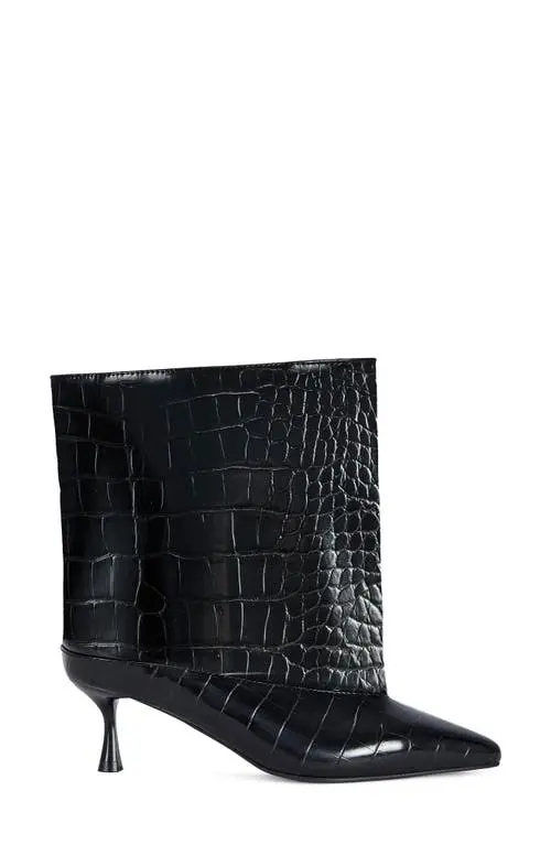 AZALEA WANG Hayek Croc Embossed Faux Leather Bootie - Black