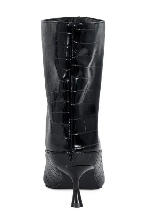 AZALEA WANG Hayek Croc Embossed Faux Leather Bootie - Black