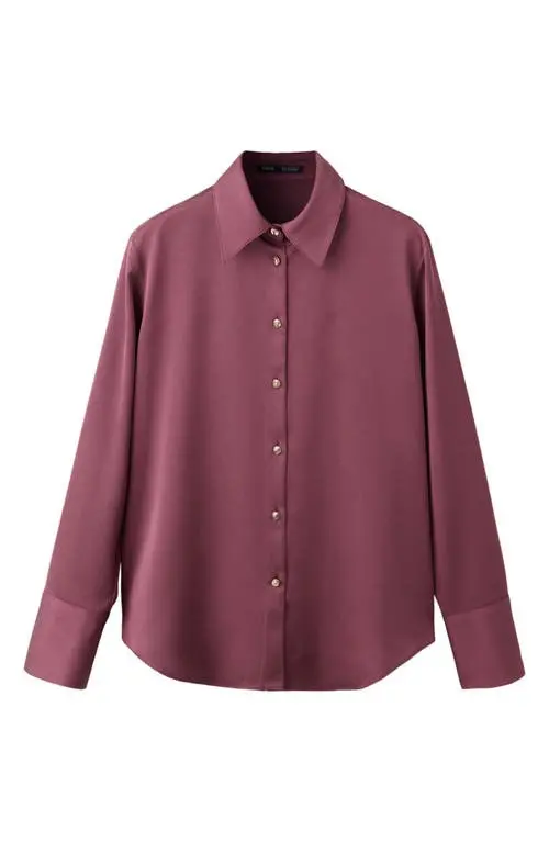 Mango Regular Fit Satin Button-up Shirt - Plum