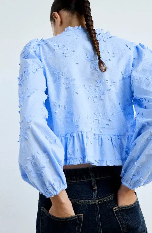 Mango Embroidered Ruffle Peplum Cotton Button-up Top