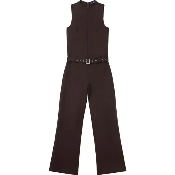 Mango Belted Sleeveless Jumpsuit - Brown