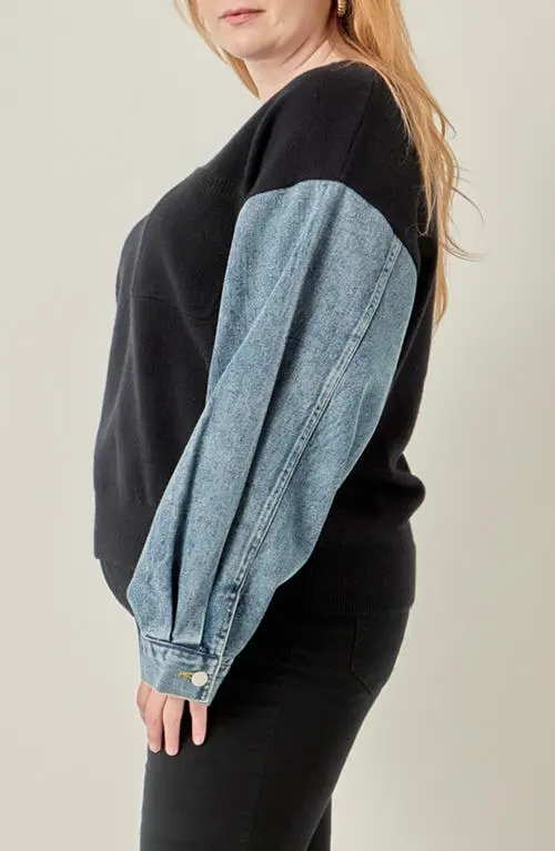 GREY LAB Denim Combo Sleeve Sweater